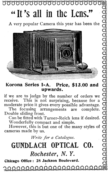 1899-1900 Ad; Gundlach Korona Cameras at Historic Camera